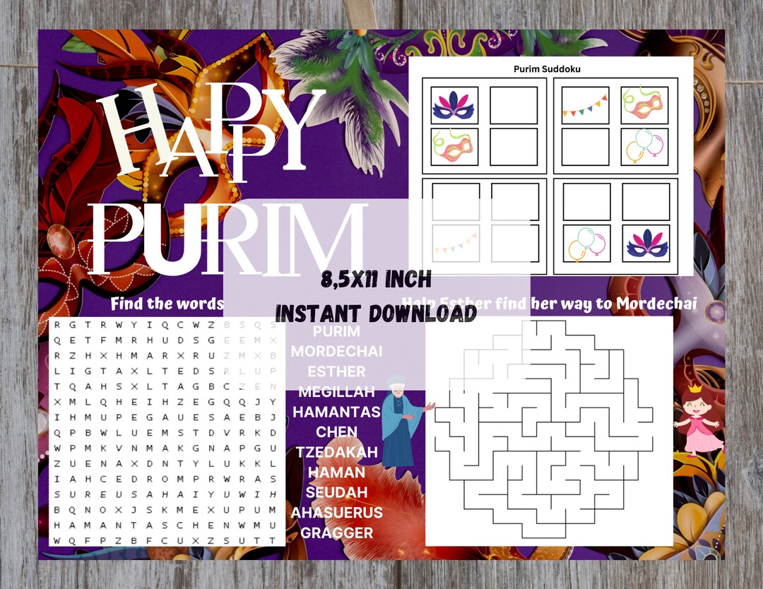 Happy Purim Activity for Kids Purim Placemat Purim Games Printable ...