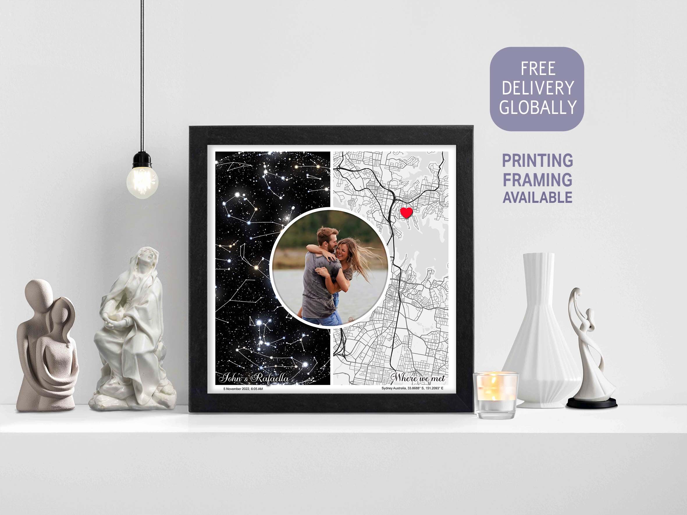 Mapa de estrellas y mapa de ubicación, arte de pared de decoración de ...