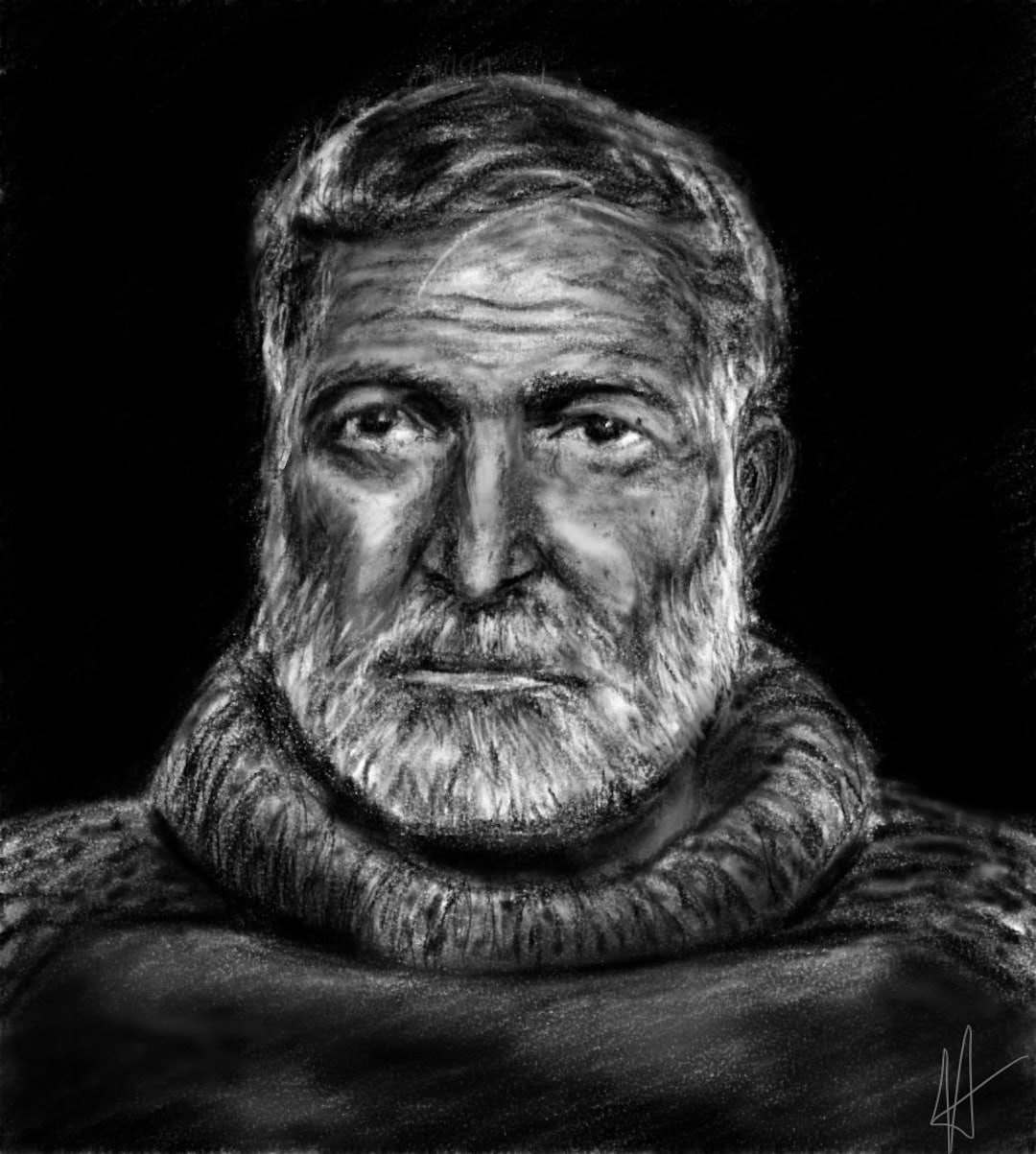 Ernest Hemingway | the Adventurer: Hand-drawn Portrait | Collectible ...