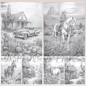35 Wild West Grayscale Coloring Page for Adults, PDF File and Dark ...