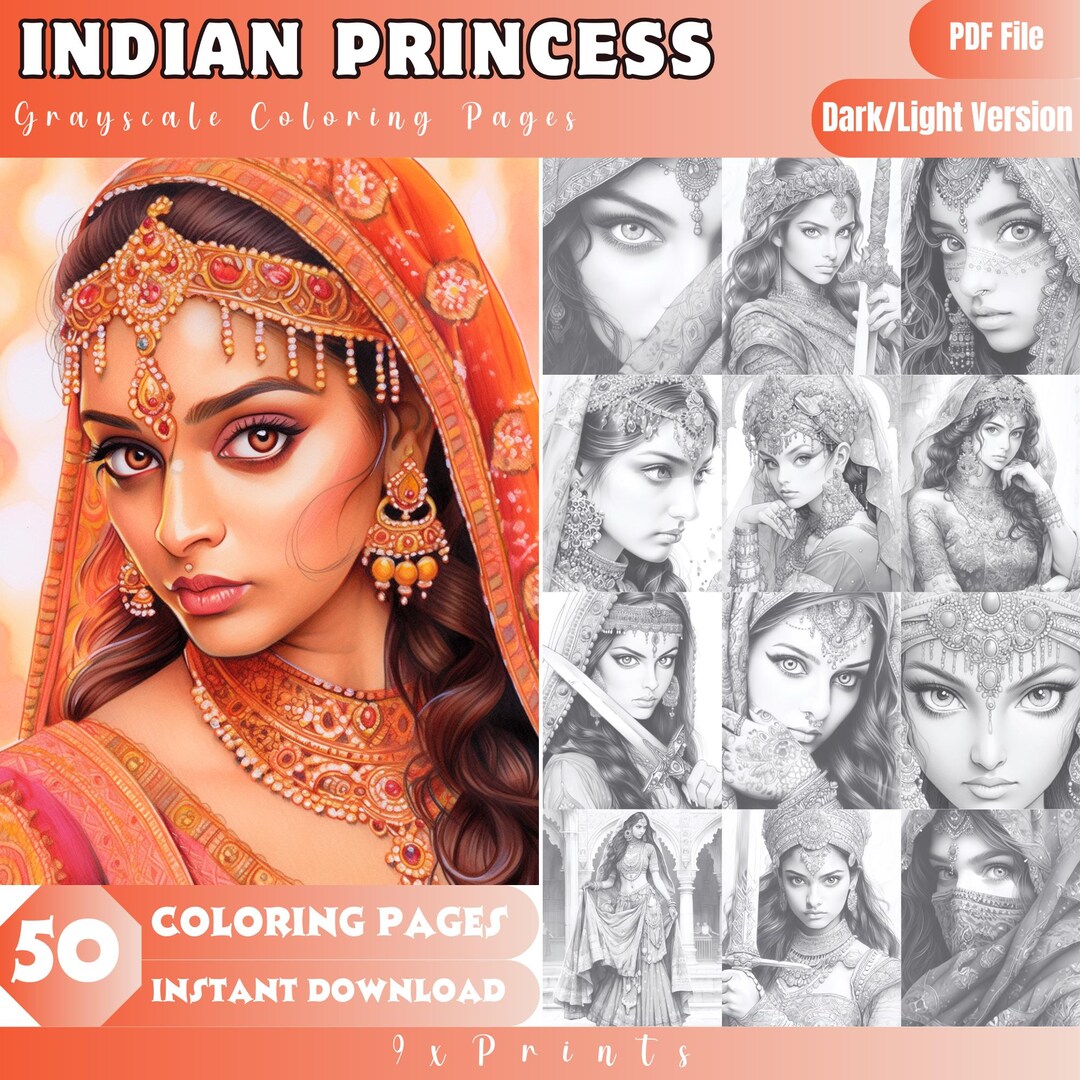 Indian Princess Grayscale Coloring Book for Adults (PDF) - Etsy