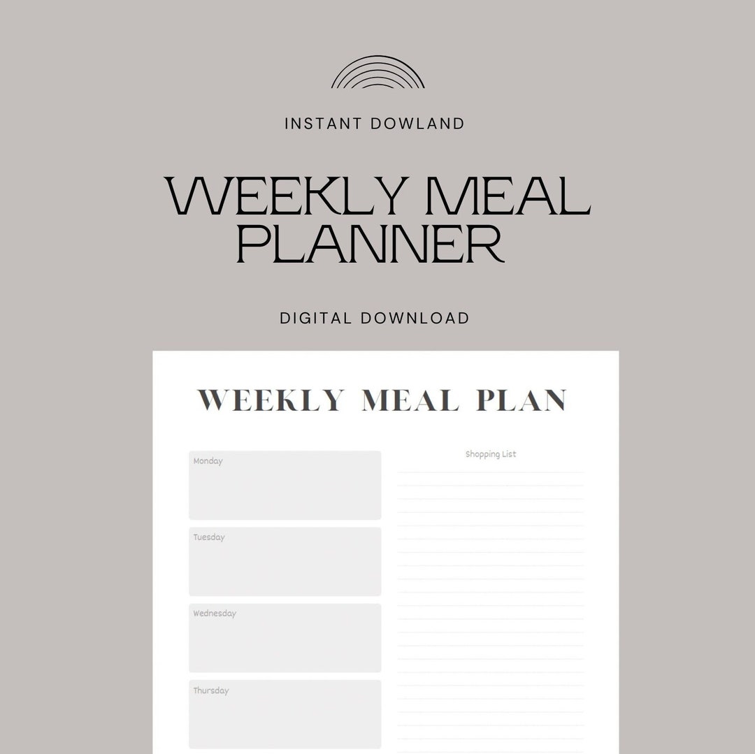 A4 Digital Weekly Meal Planner, Printable PDF, Instant Download! - Etsy