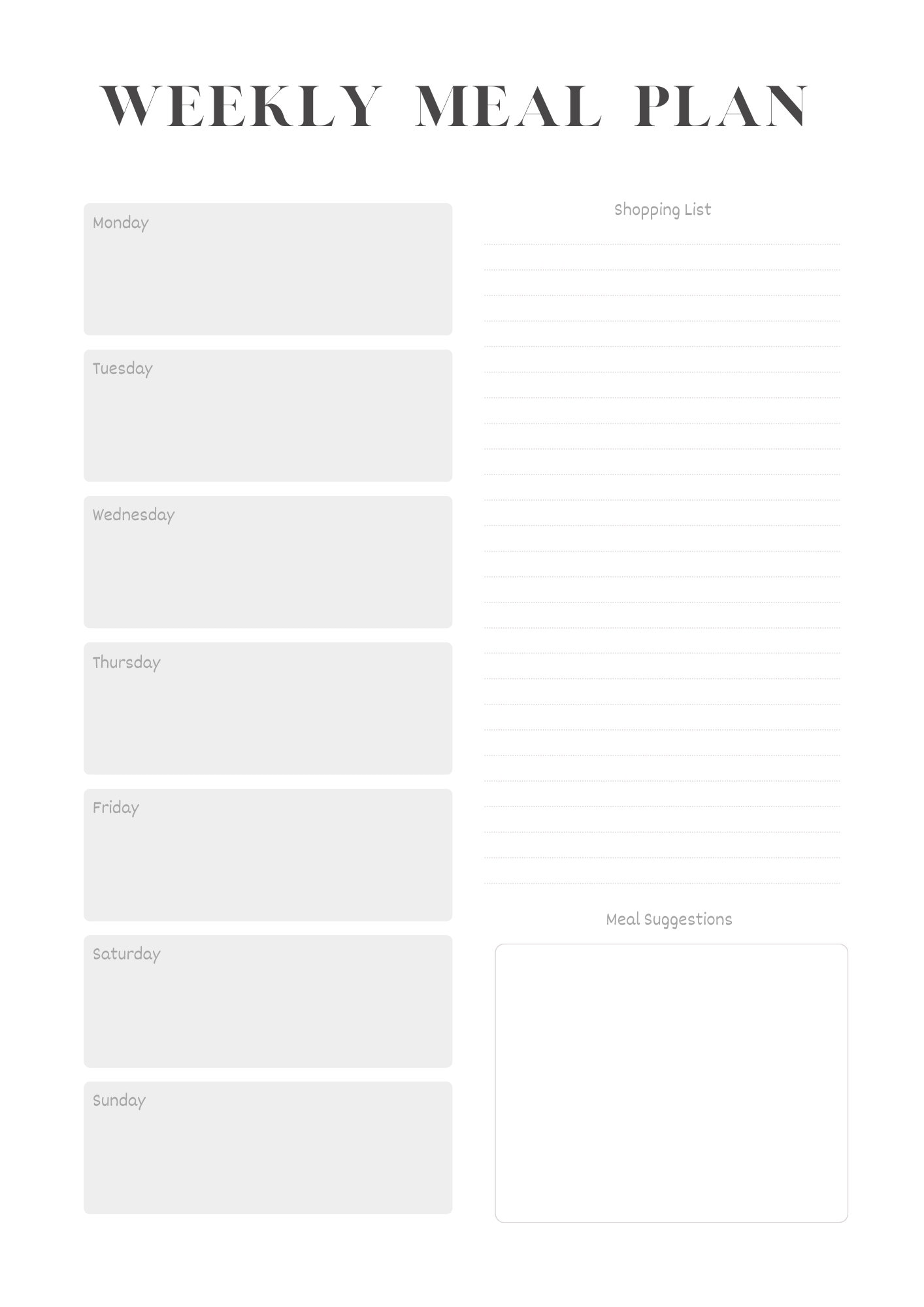 A4 Digital Weekly Meal Planner, Printable PDF, Instant Download! - Etsy