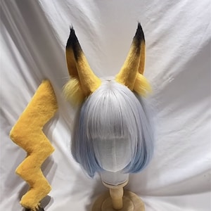 Cosplay Pikachu Ears Tail, Yellow Pikachu Ears Headband, Yellow Pikachu ...