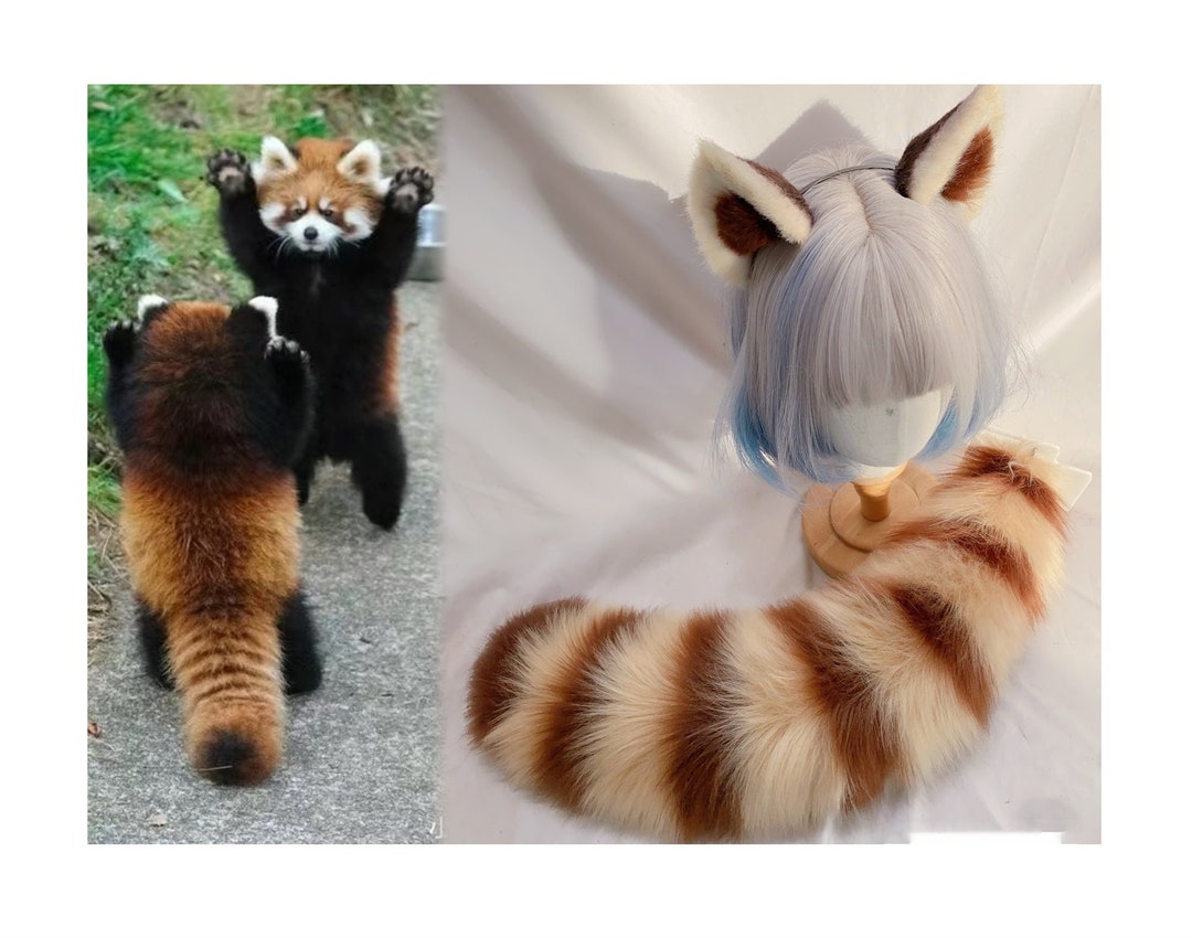 Handmade Red Panda Tail Cute Brown Striped Bear Panda Tail Furry Faux Fur Fursuit Cosplay