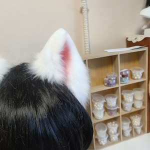 Handmade Samoyed Ears Tail Set, Dog Puppy Ears Hairband White Pink ...