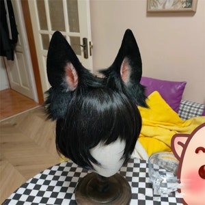 Handmade German Shepherd Ears Tail Set, Furry Dog Ears Hairband, Black ...