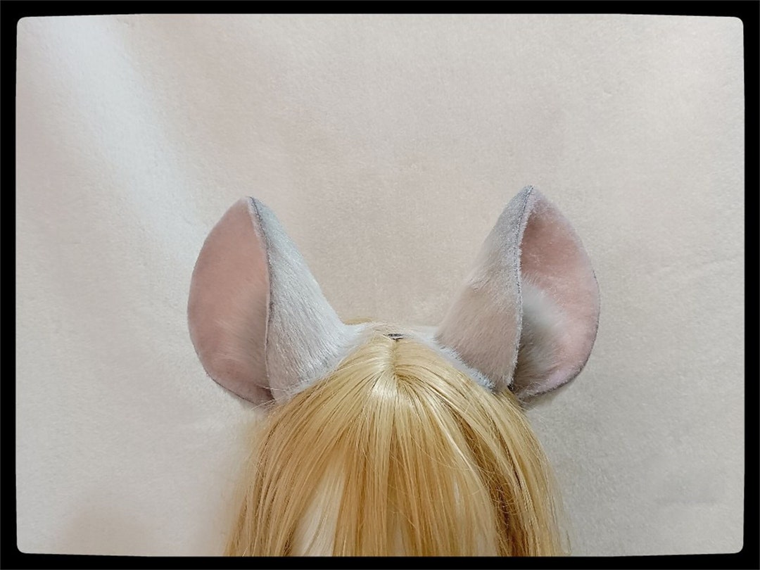 Handmade Mouse Ears Tail Set Cute Grey Pink Mouse Rat Ears Grey Mouse Tail Furry Faux Fur ...