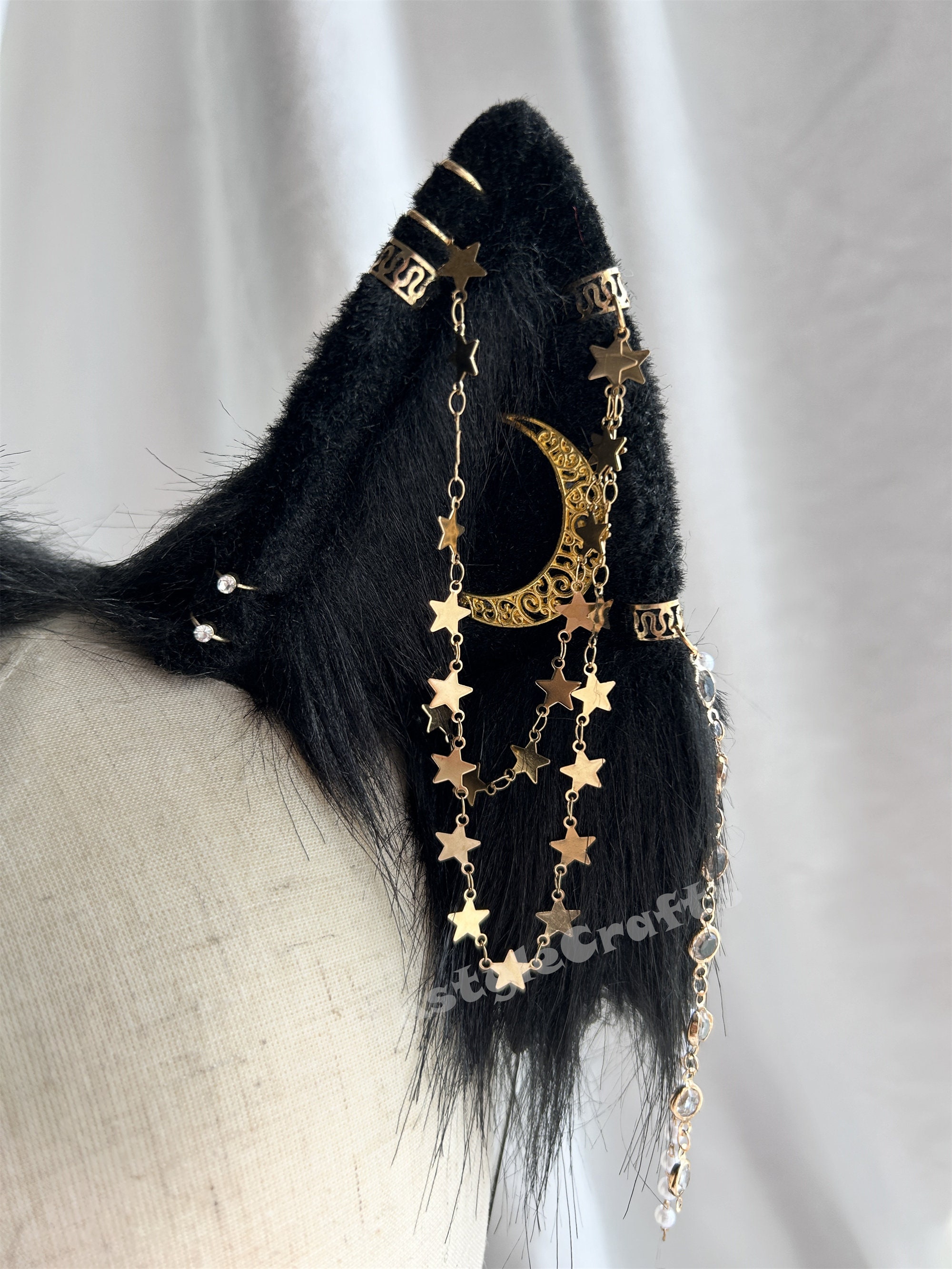 Pandora Cat Ears and Tail, Black Cat Ears Headband With Star Moon ...