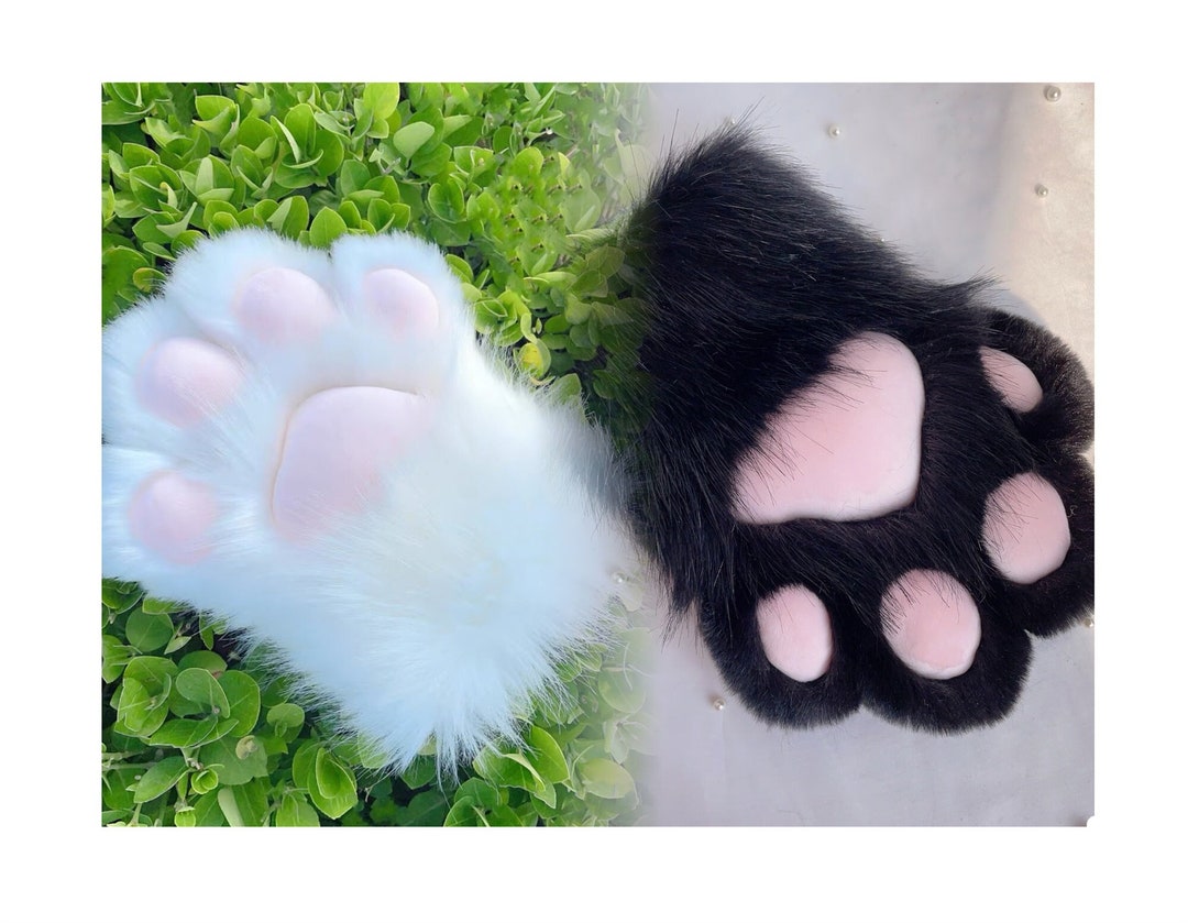 Handmade Animal Paws Claws Black White Furry Faux Fur Cute Dog Wolf Fox ...