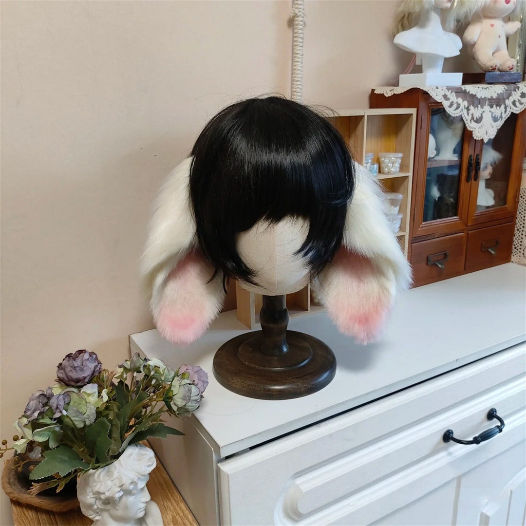 Handmade Rabbit Lop Ears Headband, Furry Faux Fur Bunny Ears, Beige ...