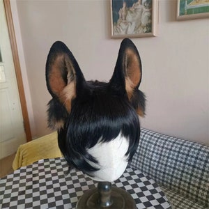 Handmade German Shepherd Ears Tail Set, Furry Dog Ears Hairband, Black ...