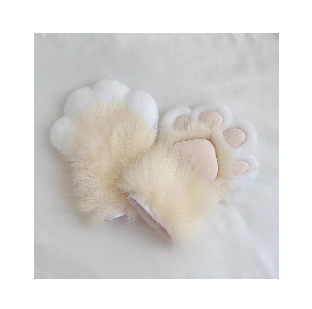 Handmade Animal Paws Claws Beige White Furry Faux Fur Cute Dog Wolf Fox ...