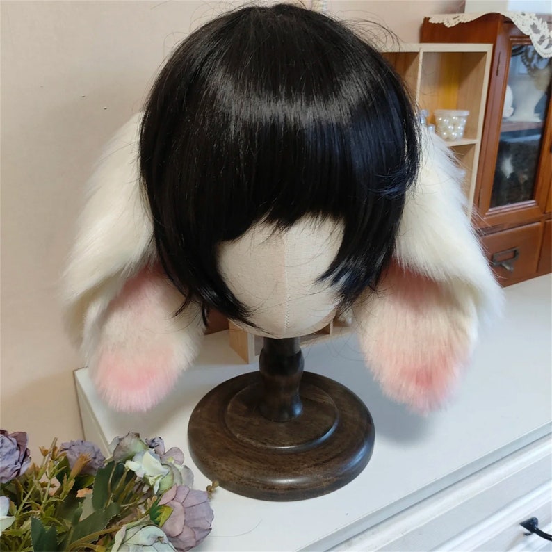 Handmade Rabbit Lop Ears Headband, Furry Faux Fur Bunny Ears, Beige ...