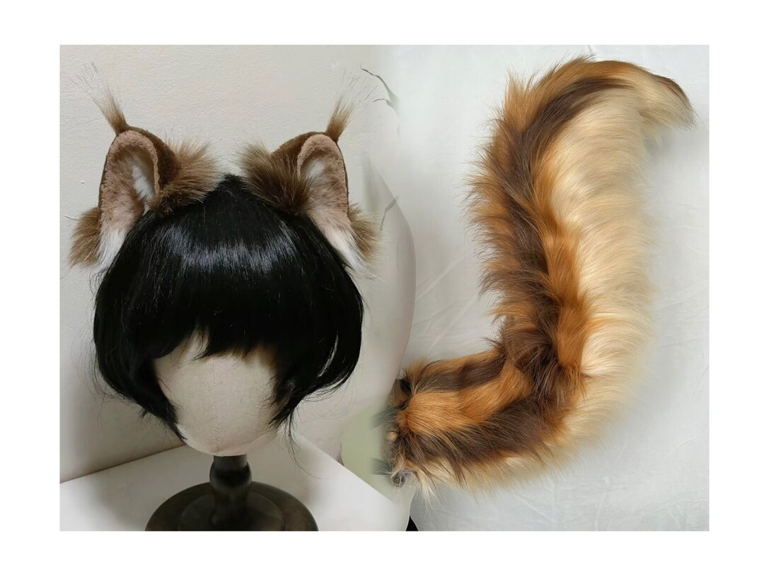 Handmade Squirrels Ears Tail Set, Cute Brown Striped Squirrel Tail ...