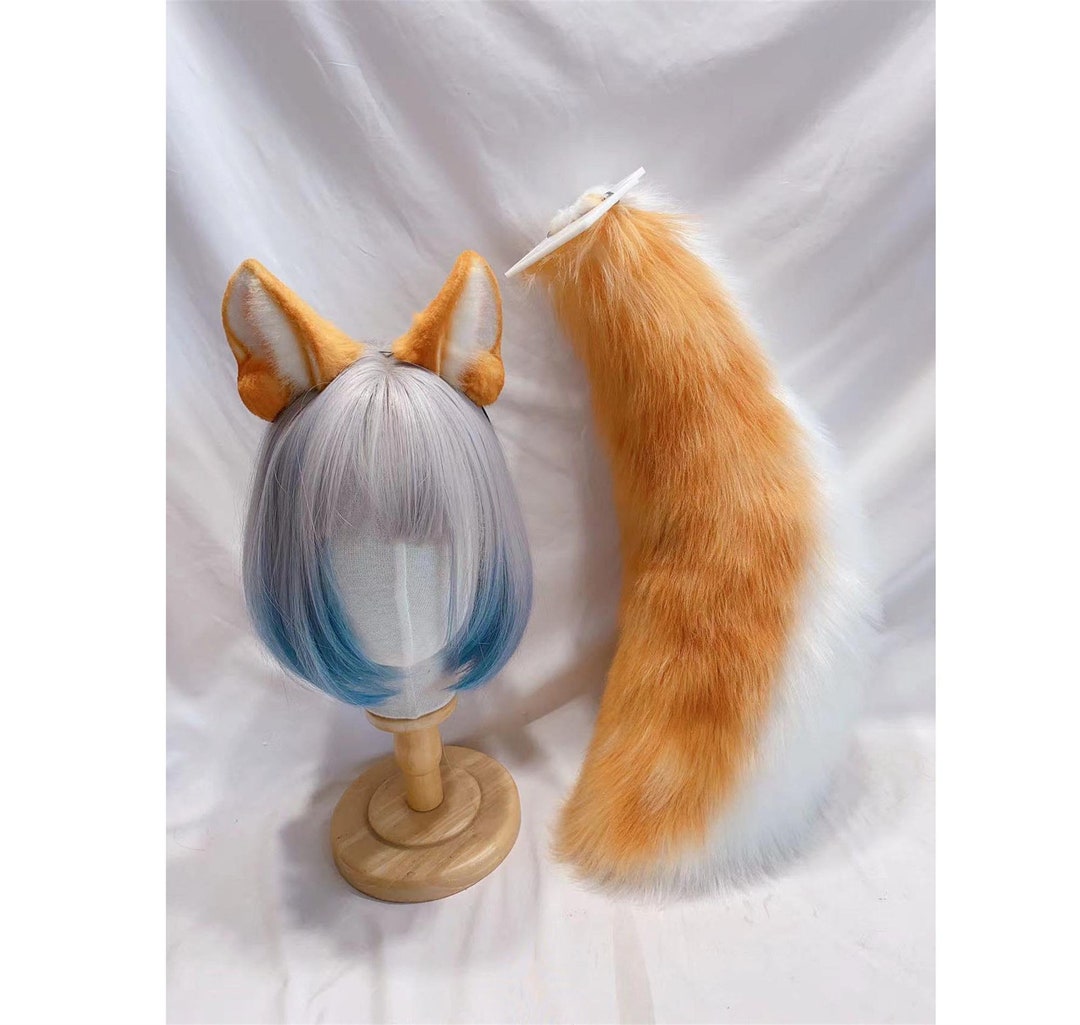 Handmade Dog Puppy Ears Tail Set, Furry Faux Fur Dog Ears Headband ...