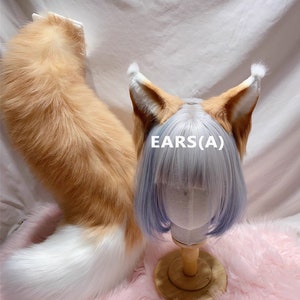 Handmade Red Fox Ears Tail Set Furry Faux Fur Animal Ears Hairband ...