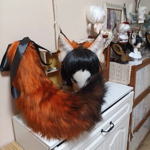 Handmade Red Fox Ears Tail Set Furry Faux Fur Animal Ears Hairband ...