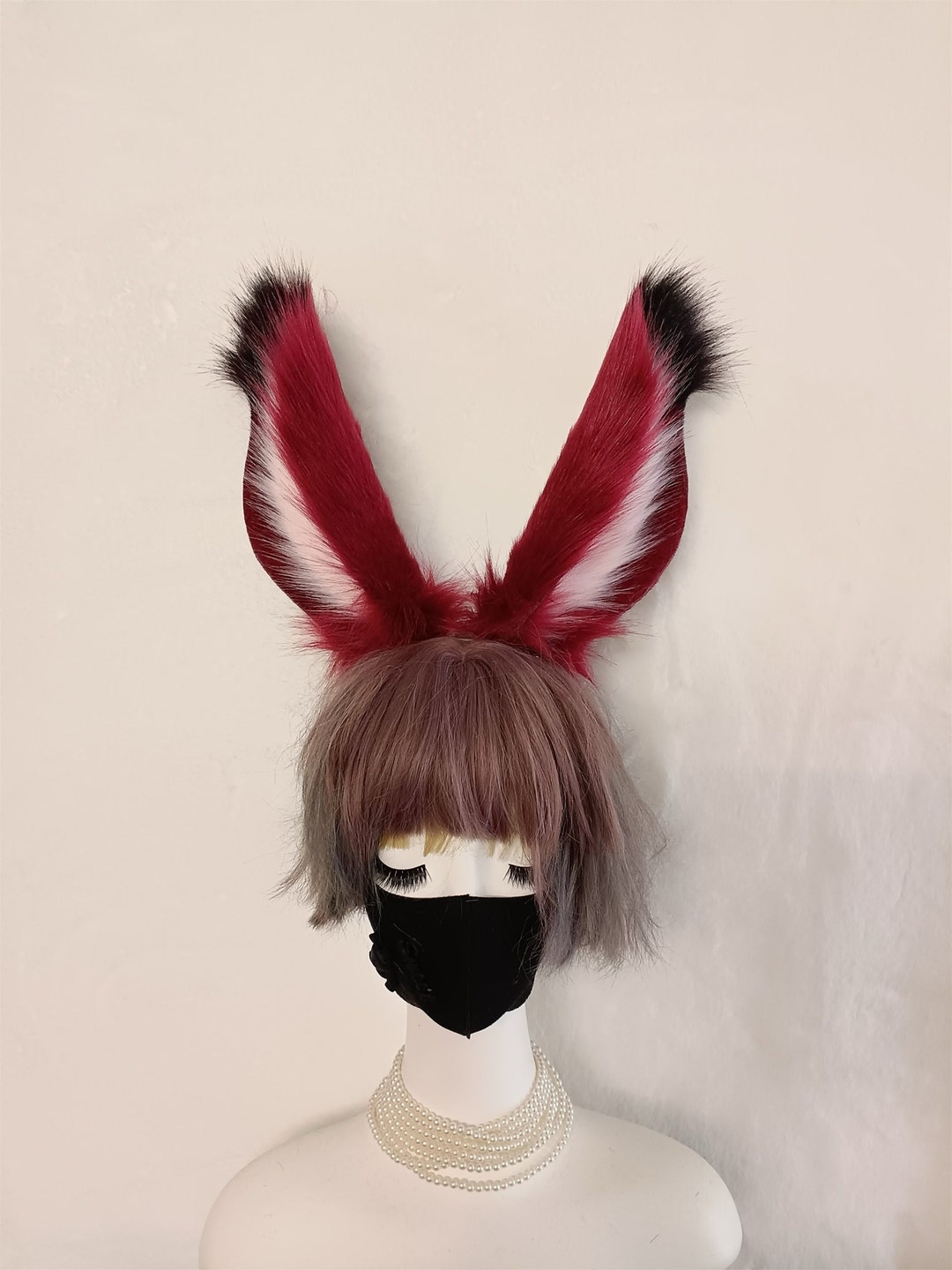Handmade Bunny Rabbit Ears Hairband Furry Faux Fur Cute Blue Bunny Ears ...