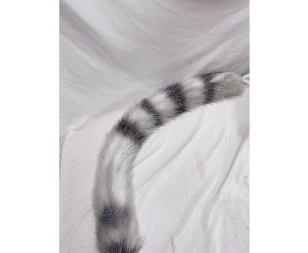 Custom Striped Cat Tail Furry Faux Fur Grey Tabby Cat Tail Halloween ...