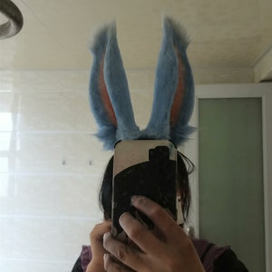 Handmade Bunny Rabbit Ears Hairband Furry Faux Fur Cute Blue Bunny Ears ...