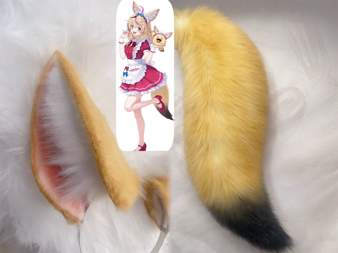 Handmade Fennec Fox Ears and Tail Set, Furry Faux Fur Fannek Vulpes Zerda Ears Headband, Faux ...