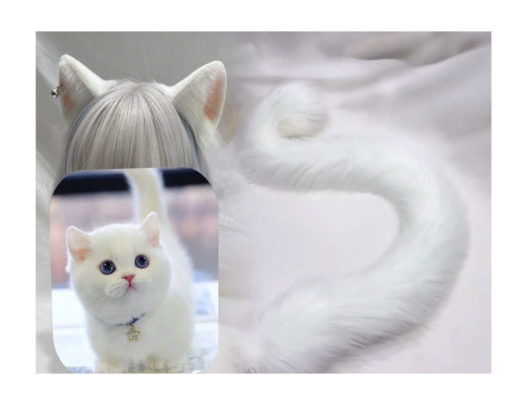 Handmade Cat Kitten Ears Tail Faux Fur Furry Fursuit Cute White Cat ...
