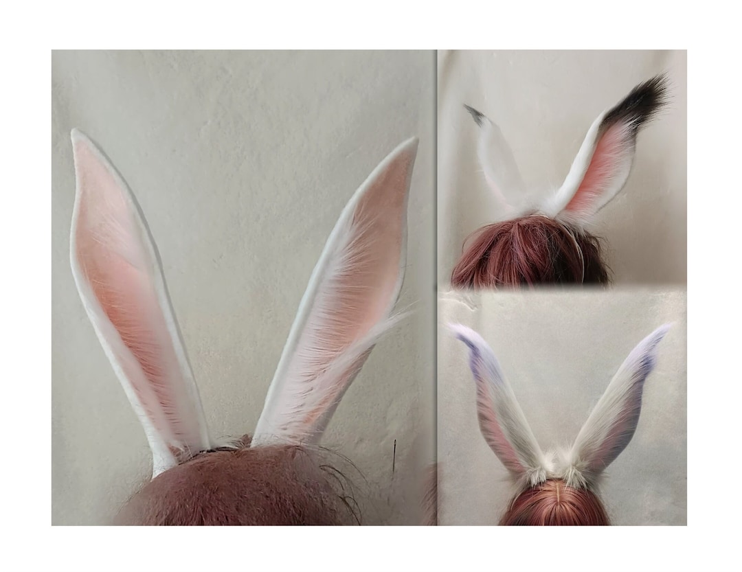 Handmade Bunny Rabbit Ears Hairband Furry Faux Fur Cute Blue Bunny Ears ...