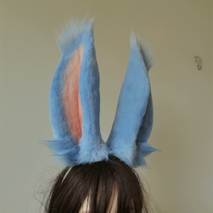 Handmade Bunny Rabbit Ears Hairband Furry Faux Fur Cute Blue Bunny Ears ...