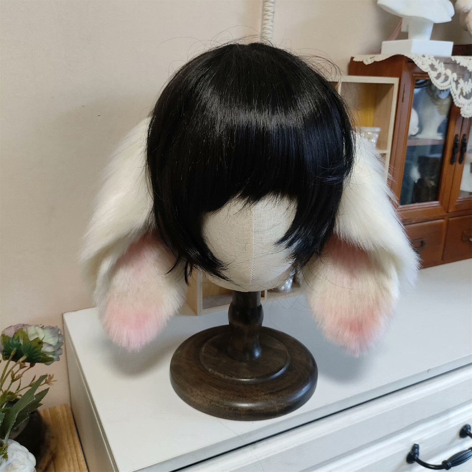 Handmade Rabbit Lop Ears Headband, Furry Faux Fur Bunny Ears, Beige ...