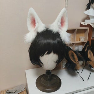 Handmade White German Shepherd Ears Tail Set, Furry Dog Ears Hairband ...