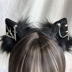 Goth Black Cat Ears Headband - Etsy