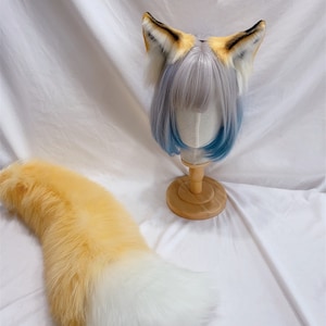 Handmade Fox Ears Tail Set Furry Faux Fur Animal Ears Hairband, Cute ...