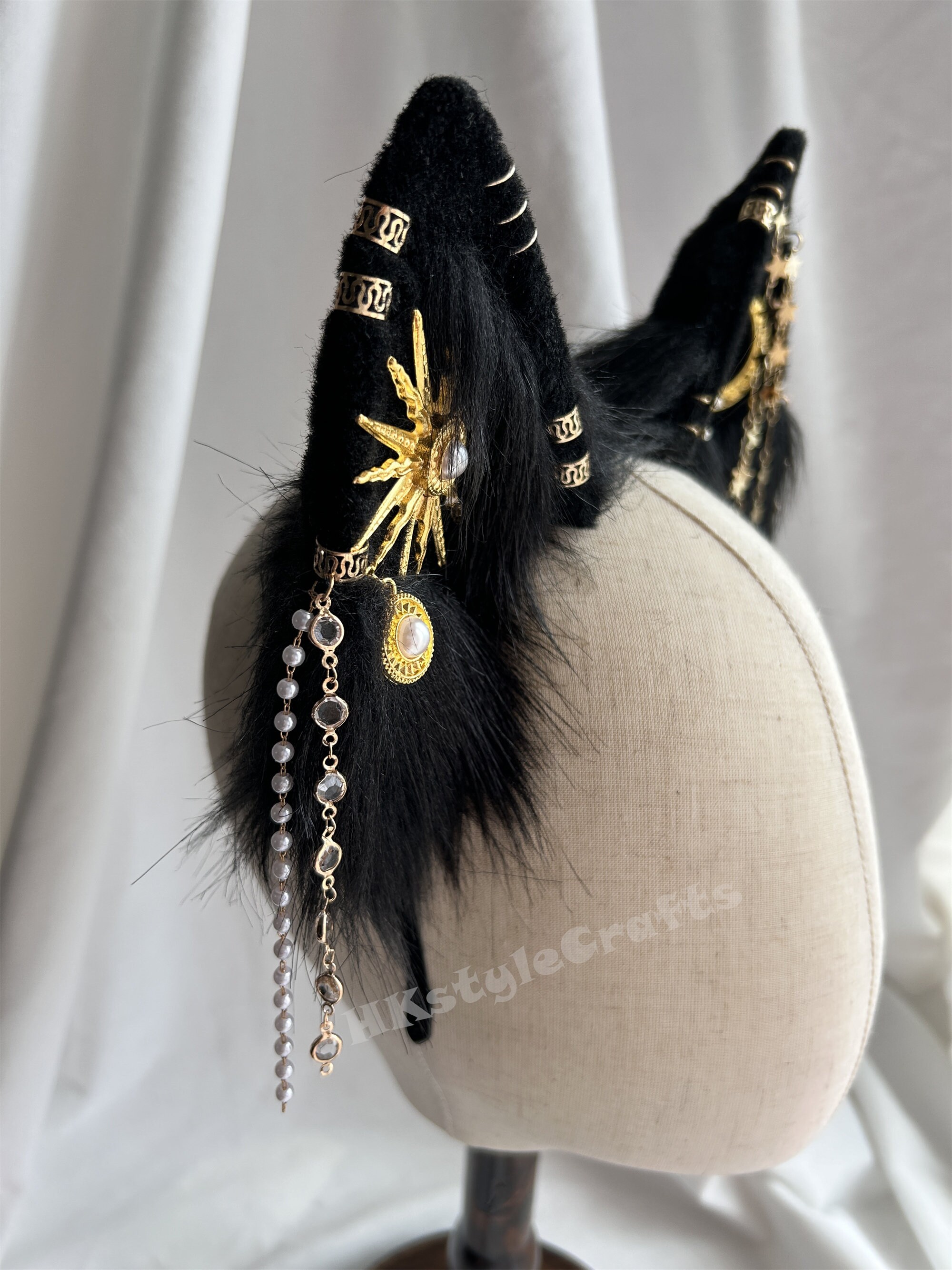 Pandora Cat Ears and Tail, Black Cat Ears Headband With Star Moon ...