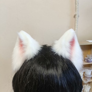 Handmade Samoyed Ears Tail Set, Dog Puppy Ears Hairband White Pink ...