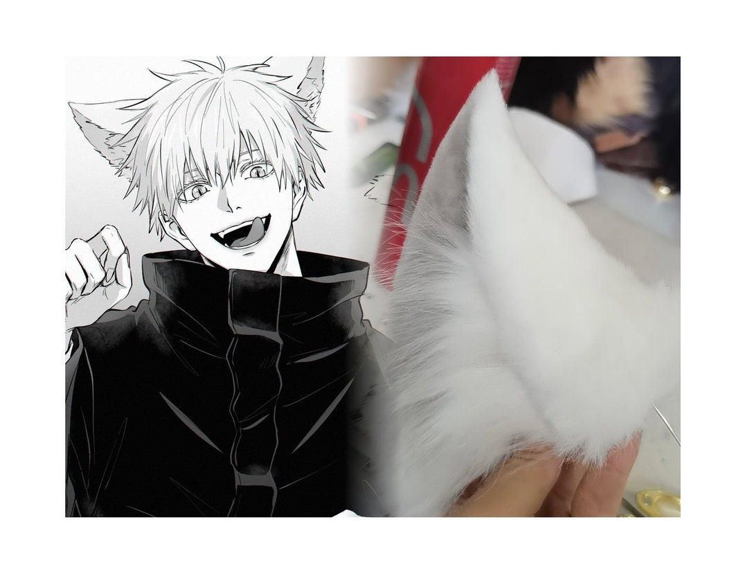 Custom Ears Cosplay Gojo White Grey Cat Ears Hairband Fox Ears Headband ...