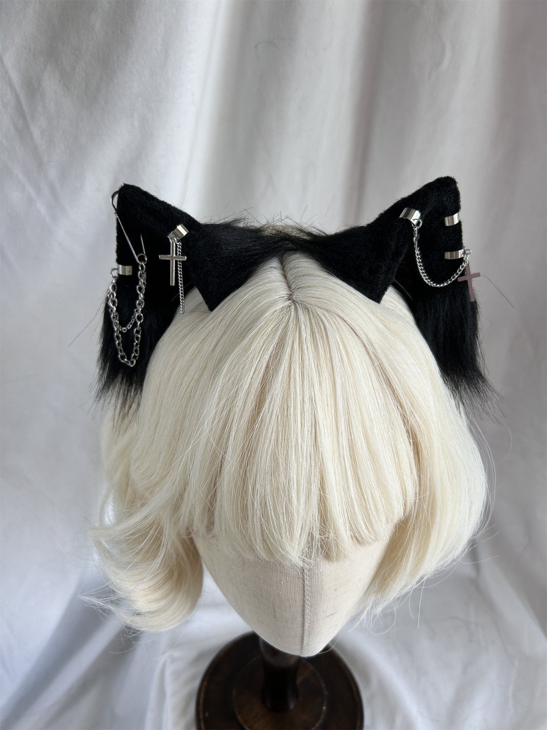 Goth Black Cat Ears Headband - Etsy