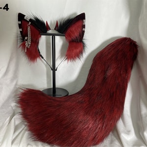 Handmade Goth Devil Wolf Ears Tail Furry Faux Fur Black Red Wolf Ears ...