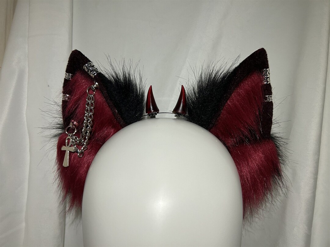 Handmade Goth Wolf Ears Tail Furry Faux Fur Black Red Wolf Etsy