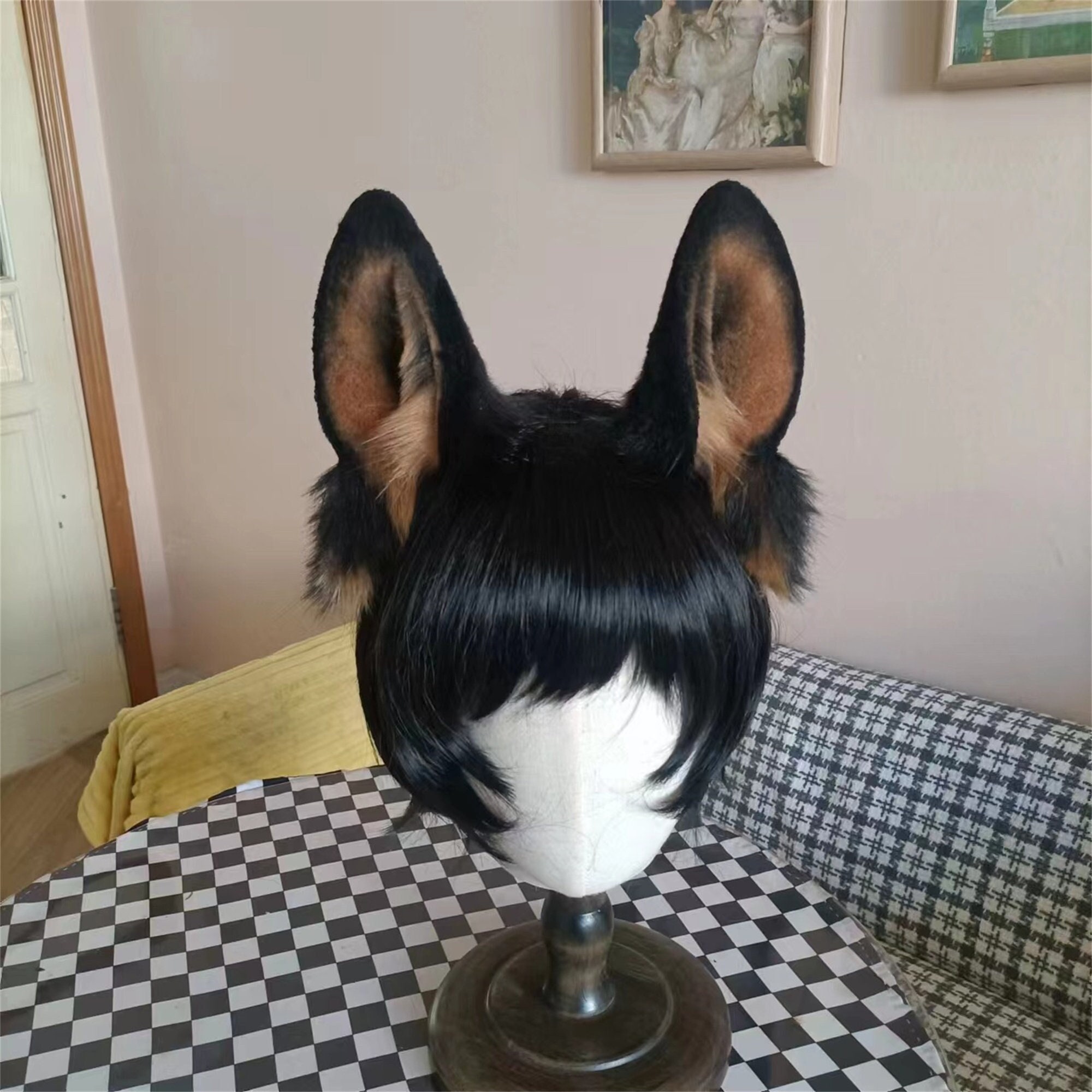 Handmade German Shepherd Ears Tail Set, Furry Dog Ears Hairband, Black ...