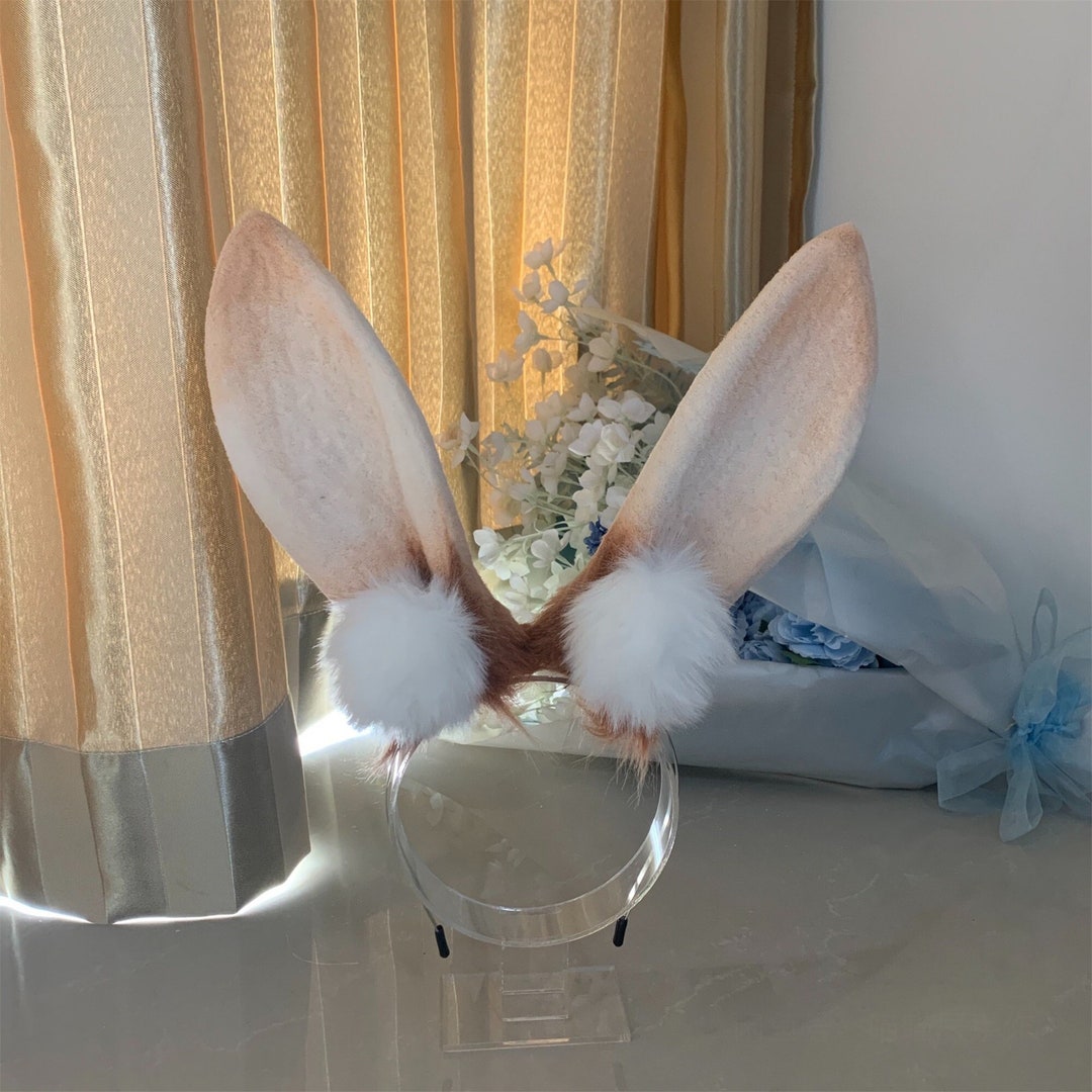 Handmade Bunny Rabbit Ears White Furry Faux Fur Beige Brown - Etsy