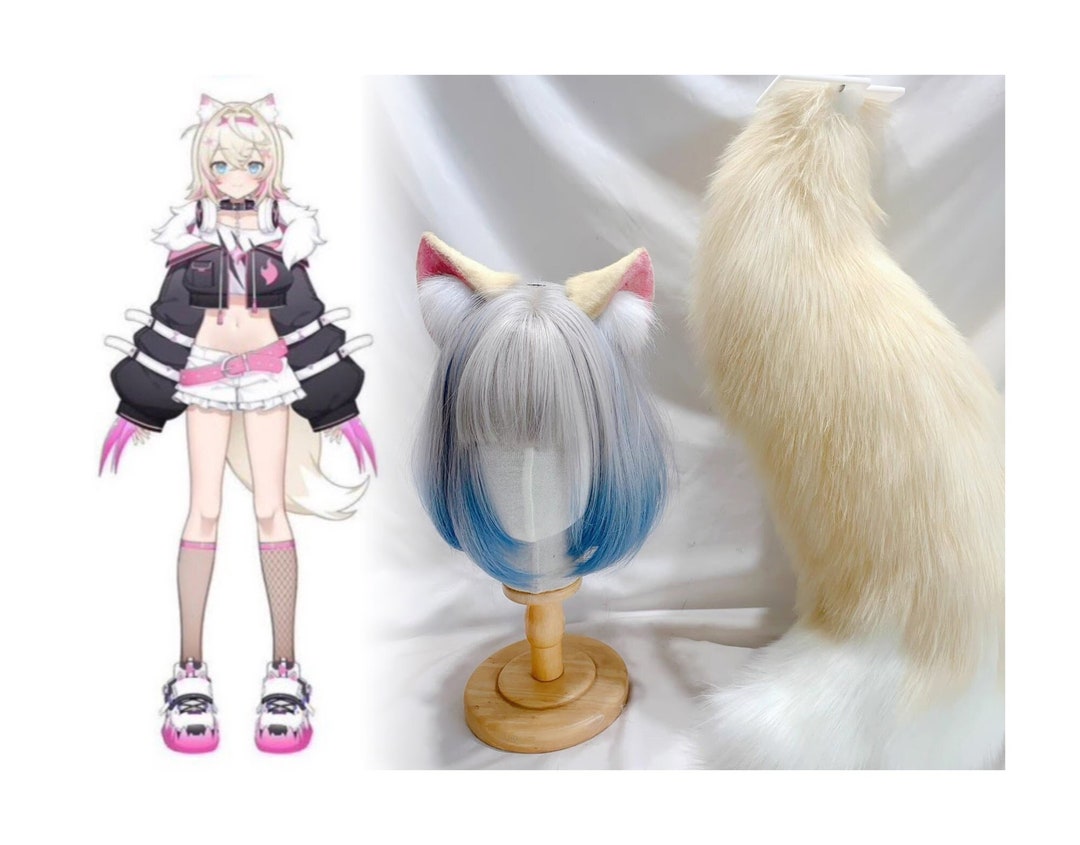 Handmade Cat Kitten Ears Tail Faux Fur Furry Fursuit Cute Pink Blue Cat ...