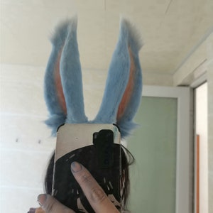 Handmade Bunny Rabbit Ears Hairband Furry Faux Fur Cute Blue Bunny Ears ...