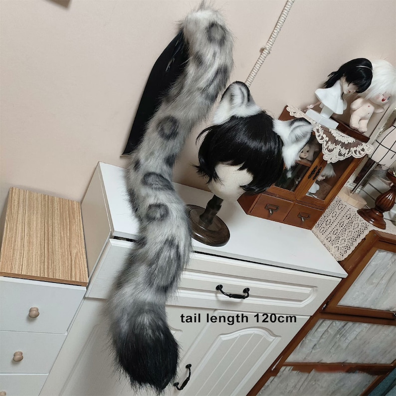 Handmade Snow Leopard Panther Ears Tail Set Furry Fursuit Faux Fur Wild ...