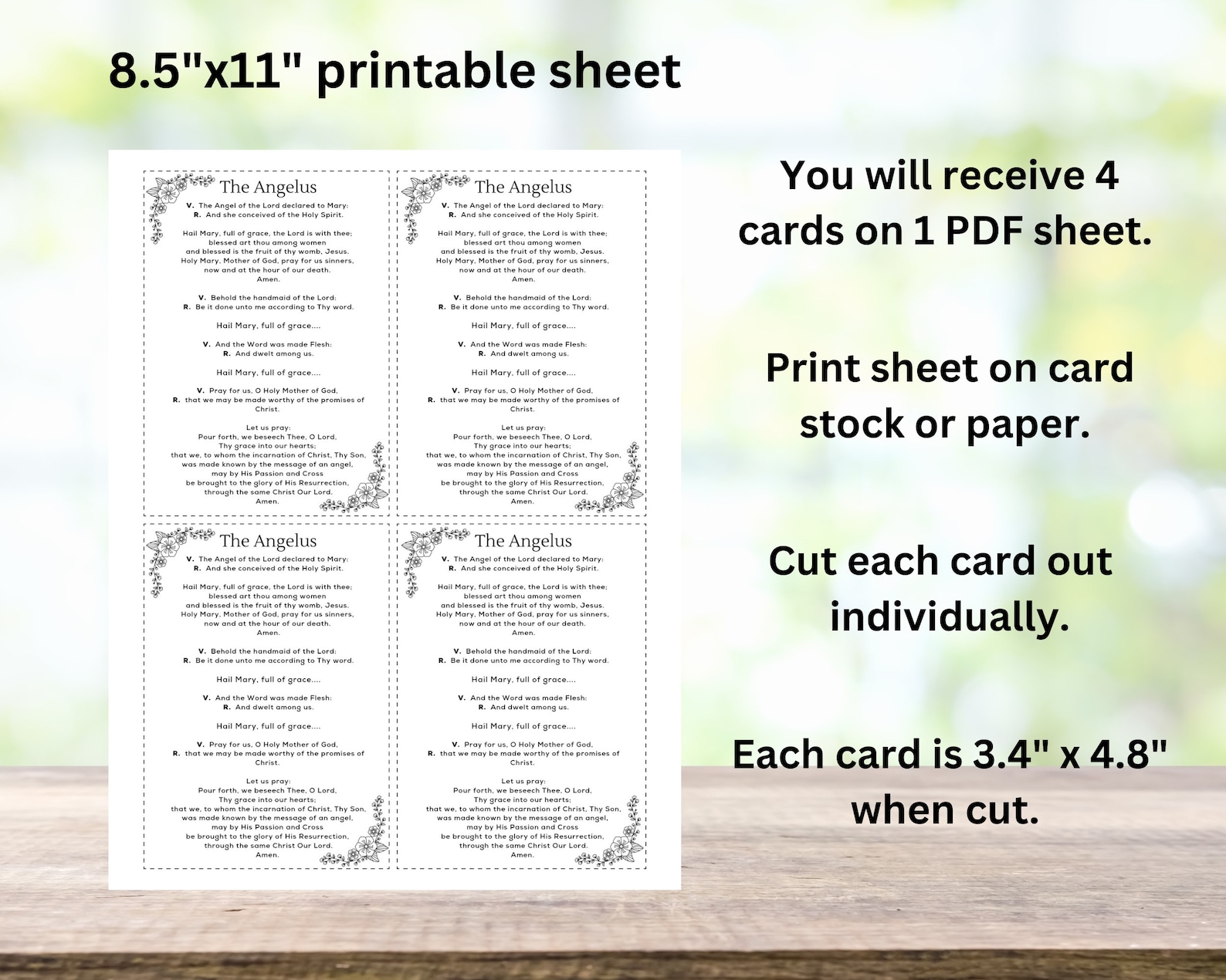 Prayer Cards/printable Prayer/catholic Prayer Card/angelus/ the Angelus ...