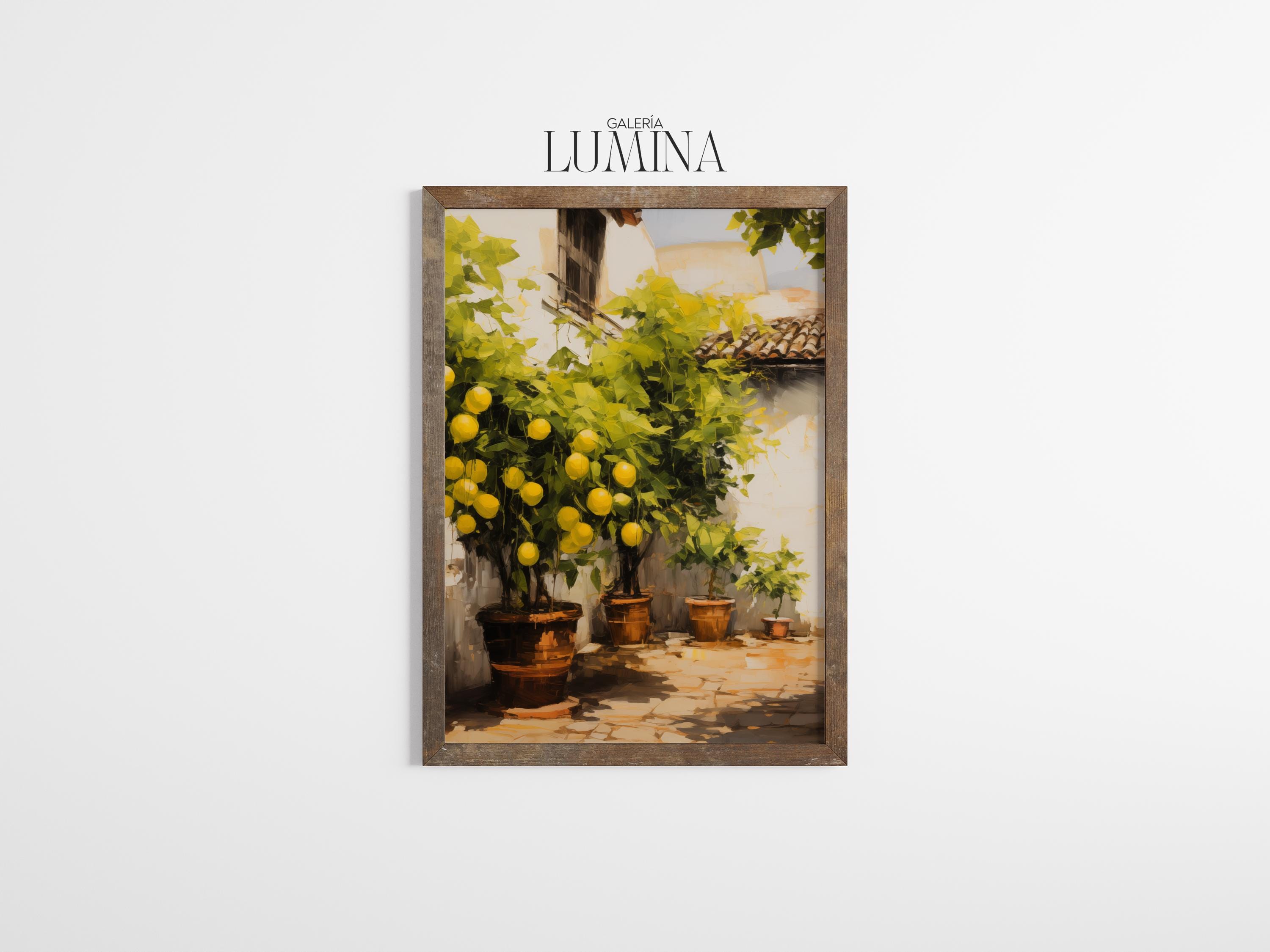 Mediterranean Courtyard Lemon Tree Painting Rustic Italian Tuscany ...
