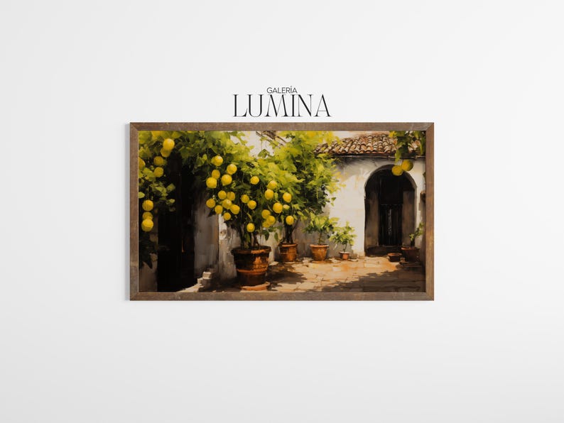 Mediterranean Courtyard Lemon Tree Painting Rustic Italian Tuscany ...