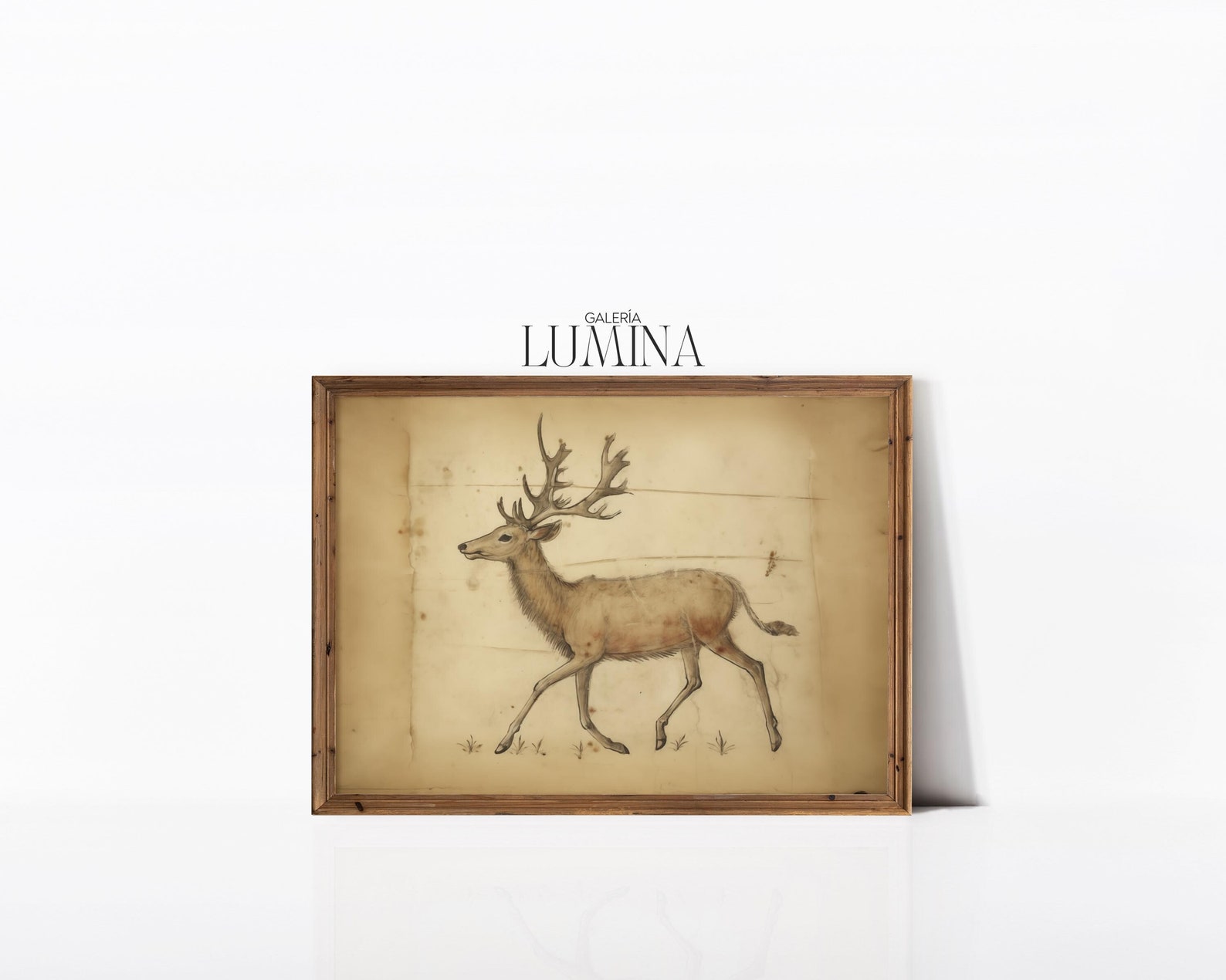 Old Deer Medieval Manuscript Sketch Vintage Stag Wall Art Antique Deer ...