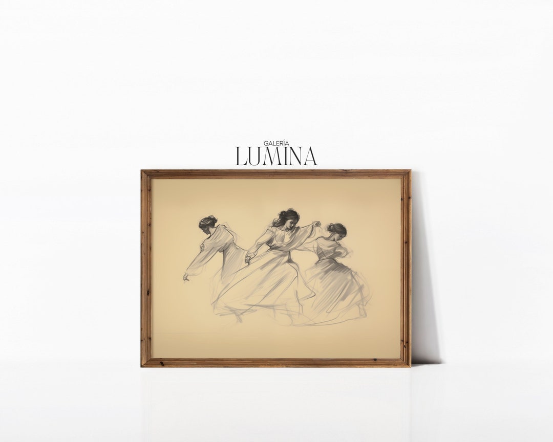 Women Dancing Sketch Artwork Vintage Female Figure Drawing Art Antique ...