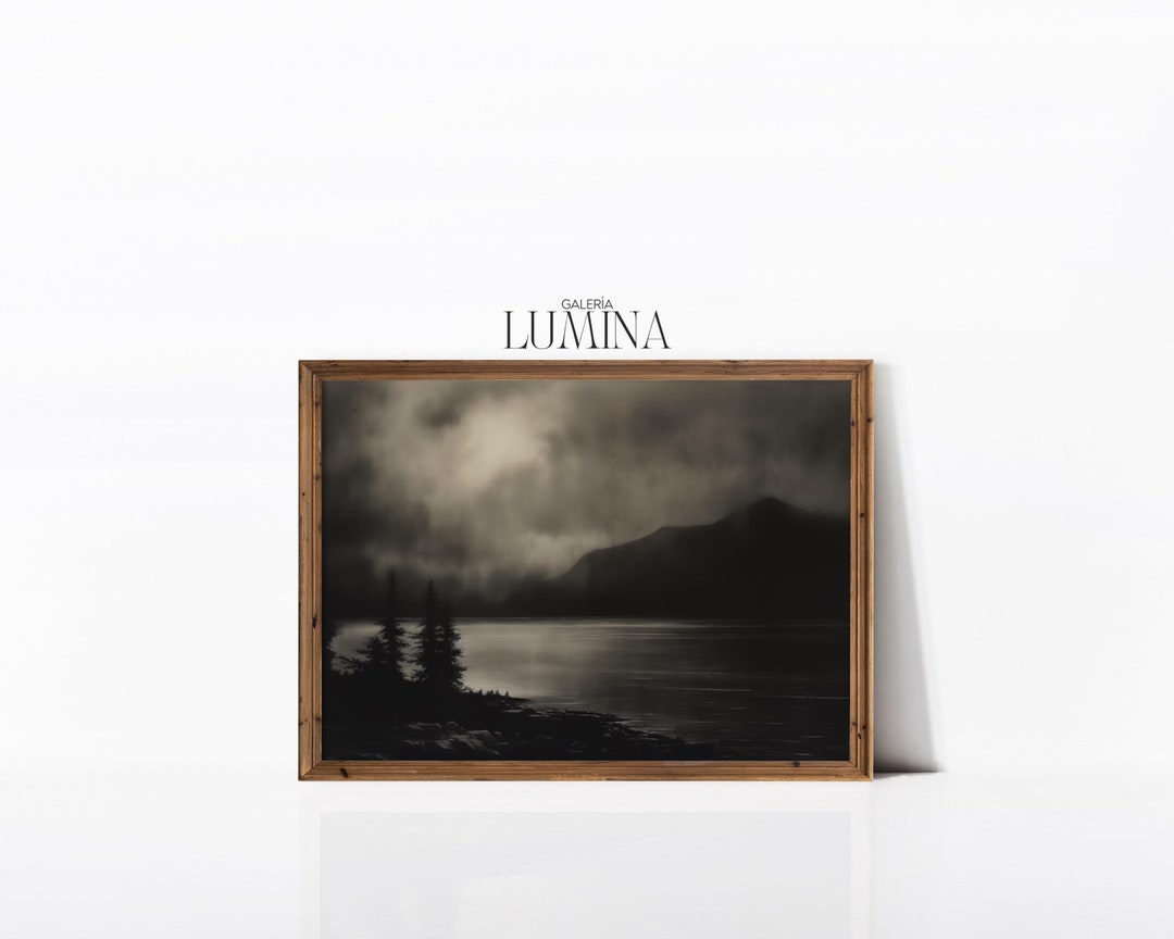 Night Sky Black and White Oil Painting Moody Dark Landscape Painting ...